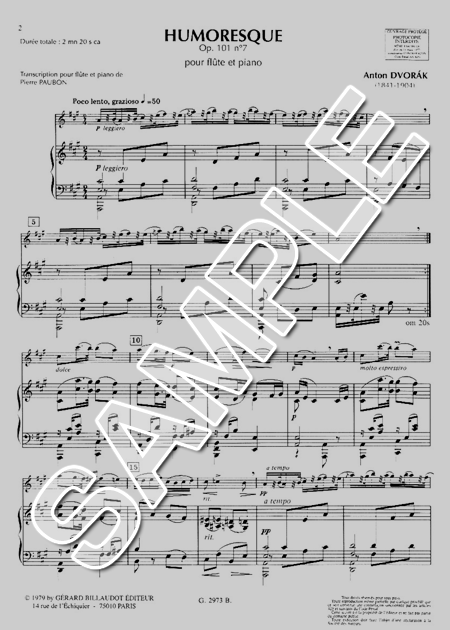 ムラマツフルート｜HUMORESQUE,OP.101/7 (ARR.PAUBON): 楽譜