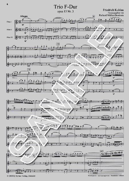 ムラマツフルート｜TRIO F-DUR OP.13 NO.3 SCORE & PARTS: 楽譜