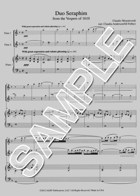 ムラマツフルート｜DUO SERAPHIM FORM THE VESPERS OF 1610 (ARR.ANDERSON & FELBER): 楽譜
