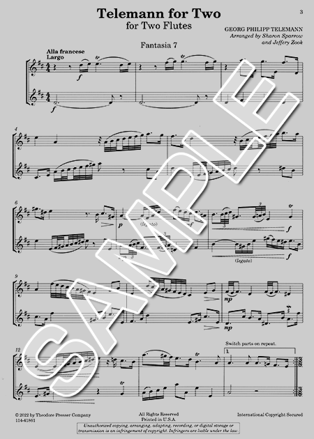 ムラマツフルート｜TELEMANN FOR TWO VOL. II : FANTASIAS 7-12 (ARR.SPARROW/ZOOK): 楽譜